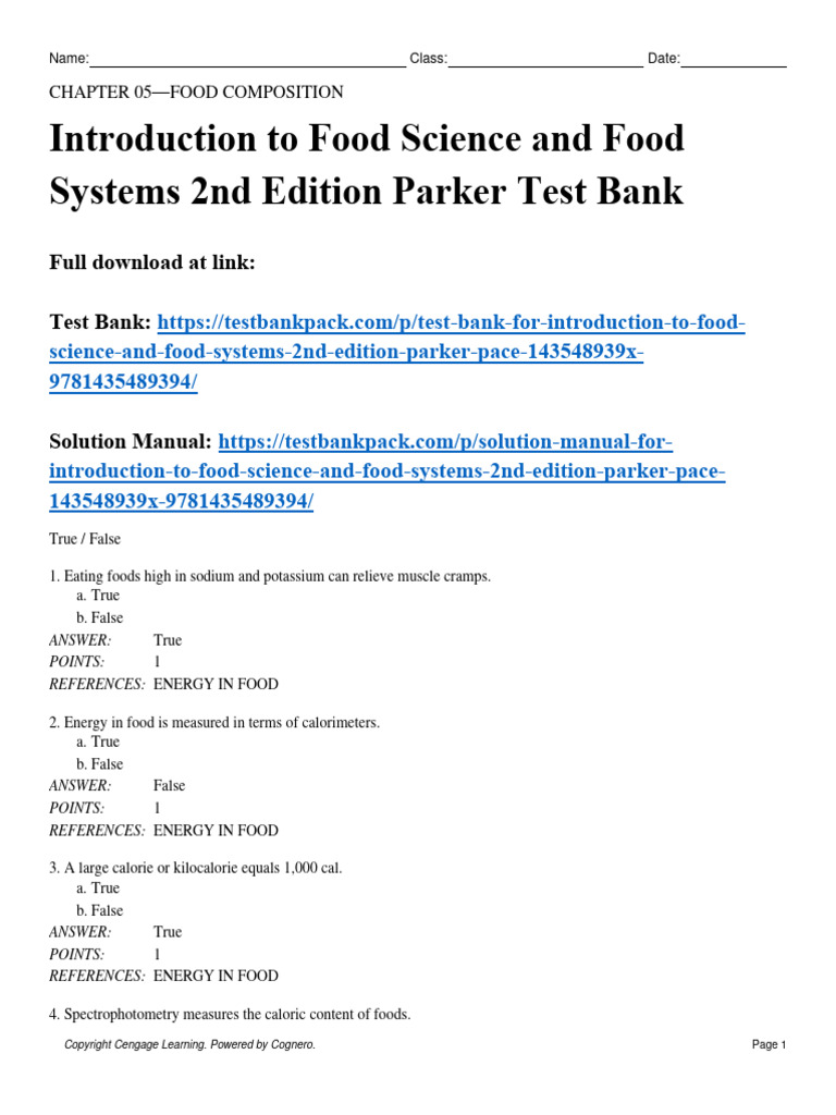 Introduction To Food Science and Food Systems 2nd Edition Parker Test ...