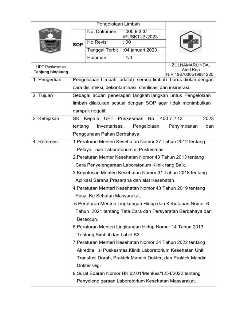 SOP PENGELOLAAN LIMBAH b3 | PDF