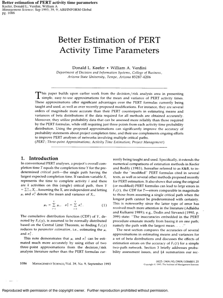 Better Estimation of PERT Activity Time Parameters | PDF