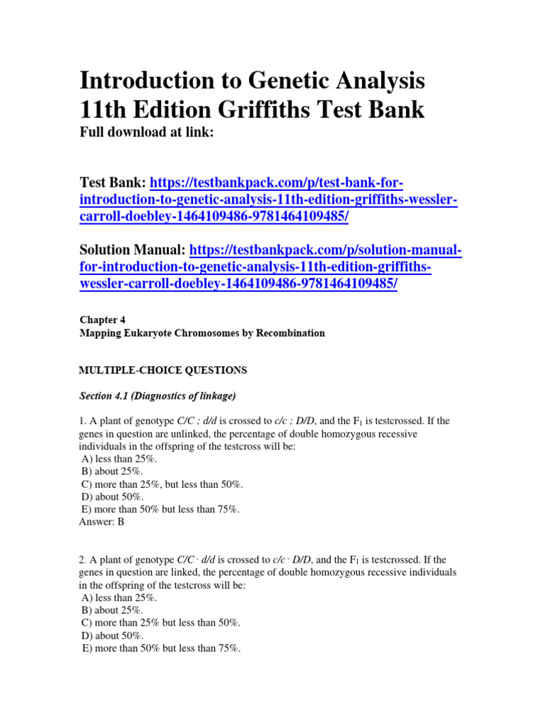 Introduction To Genetic Analysis 11th Edition Griffiths Test Bank 1 | PDF