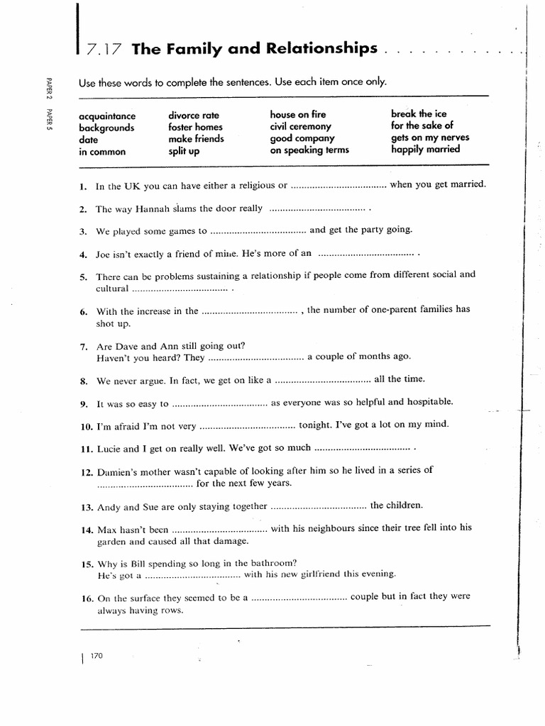 Family and Relationship Vocabulary Worksheet | PDF