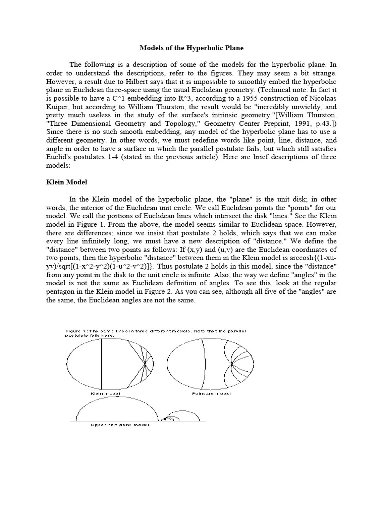 Models Of The Hyperbolic Plane Pdf