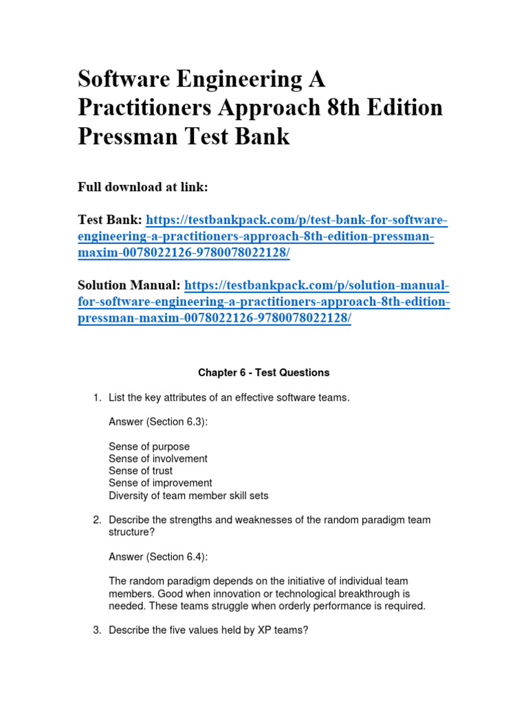 Software Engineering A Practitioners Approach 8th Edition Pressman Test ...