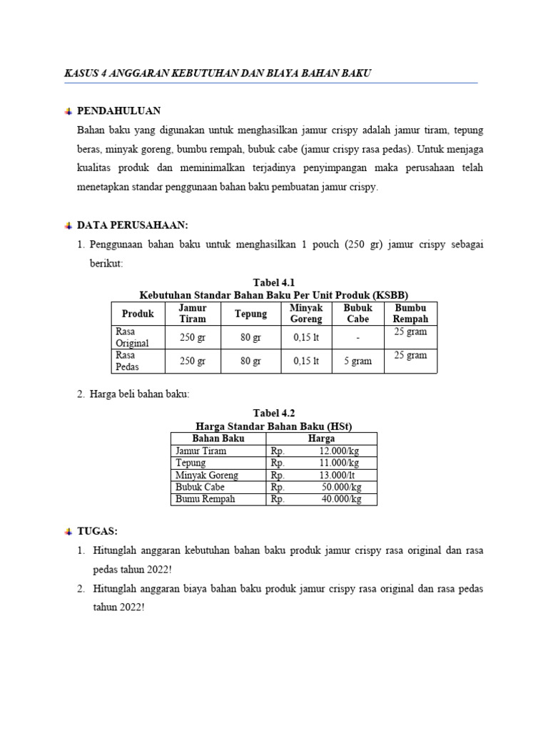 Kasus 4 Dan Lembar Kerja Anggaran Kebutuhan Dan Biaya Bahan Baku | PDF