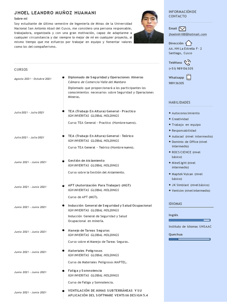 CV MUÑOZ HUAMANI JHOEL LEANDRO (Final) | PDF