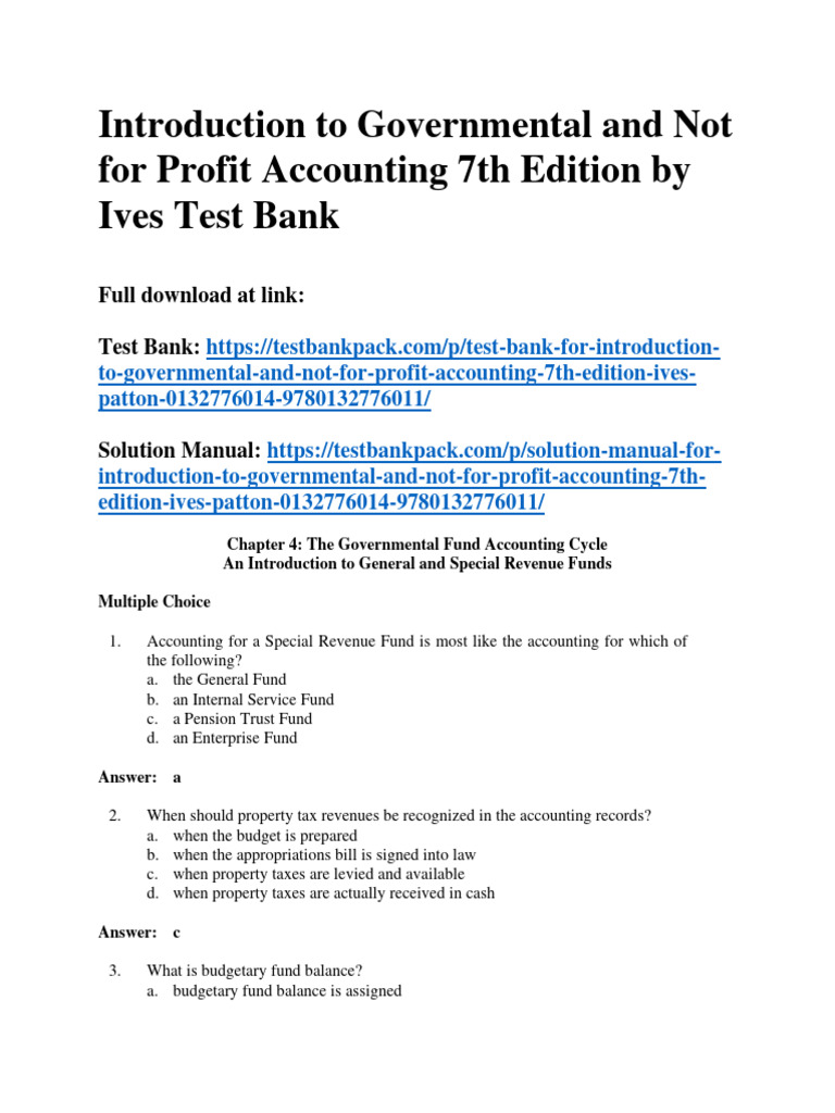 Introduction To Governmental and Not-For-Profit Accounting 7th Edition ...
