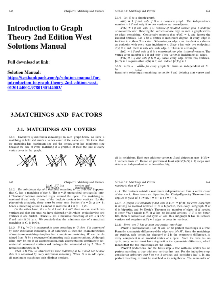 Introduction To Graph Theory 2nd Edition West Solutions Manual 1 | PDF