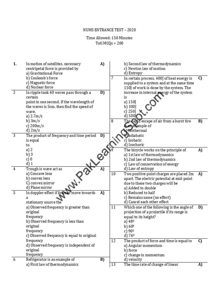 NUMS Solved Past Papers 2013 To 2020 | PDF