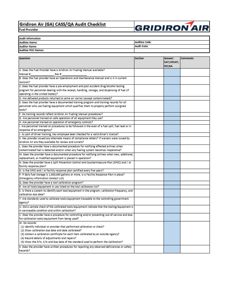 Fuel Provider Audit Checklist | Download Free PDF | Calibration | Audit