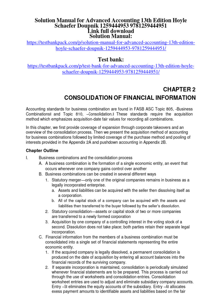 Solution Manual For Advanced Accounting 13th Edition Hoyle | PDF