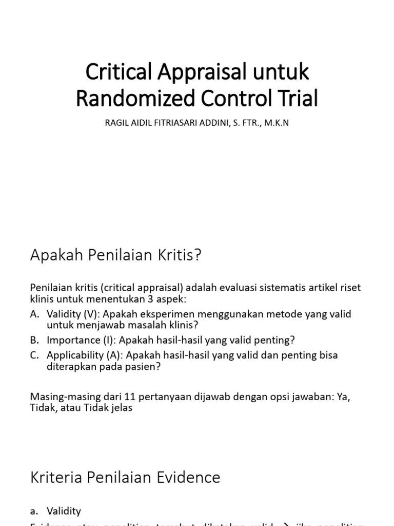 PERTEMUAN 3 Critical Appraisal Untuk RCT | PDF