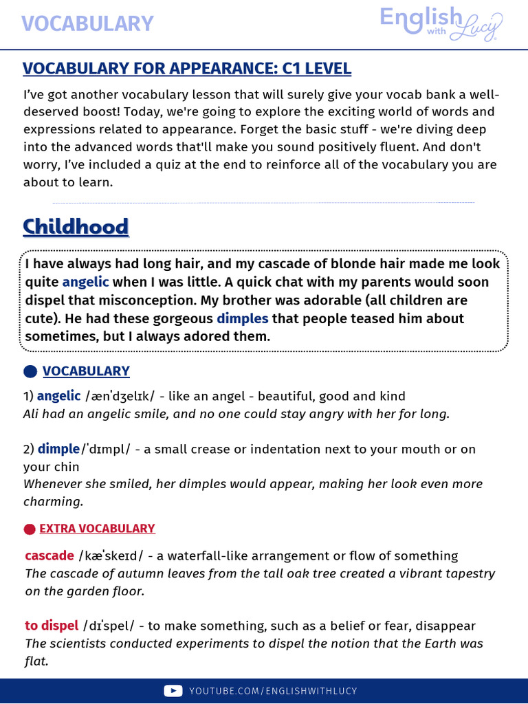 Appearance Vocabulary C1 Level | PDF | Eyebrow