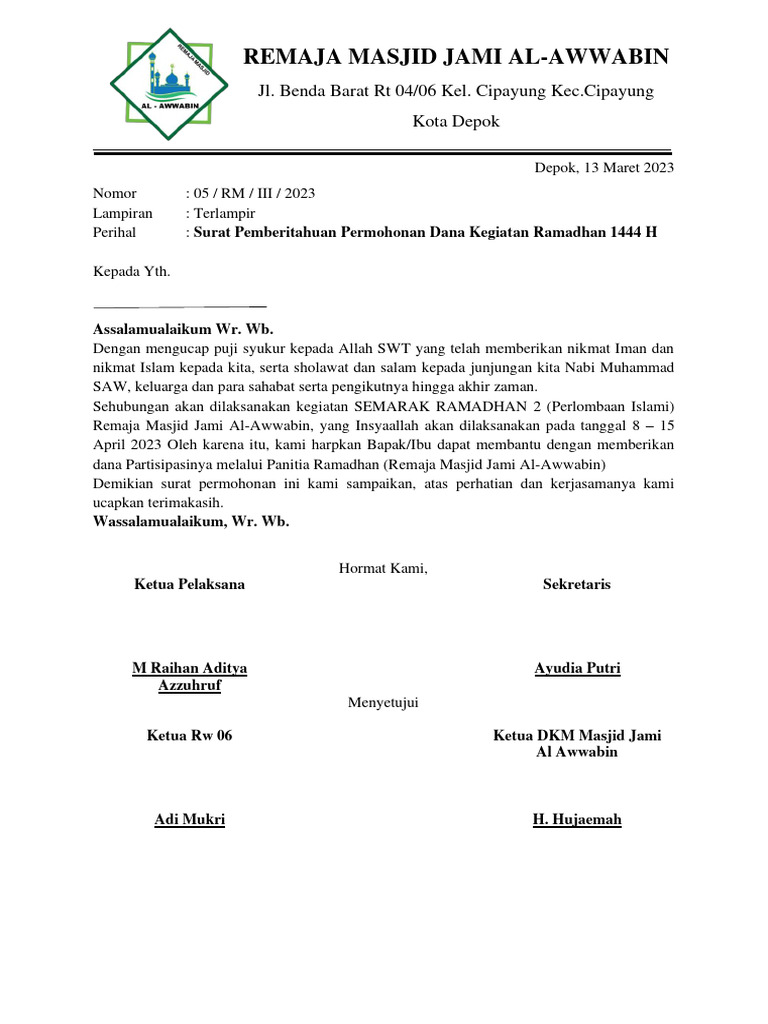 Surat Pengumuman Masjid | PDF