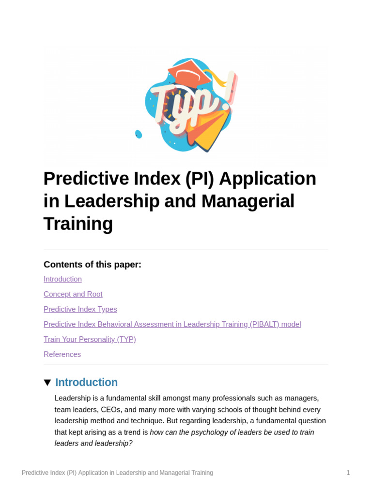 Predictive Index (PI) Application in Leadership and Managerial Training ...