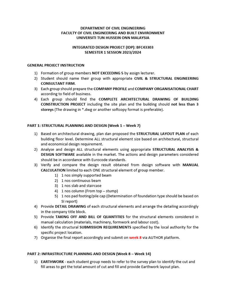 Integrateddesignprojectprojectinstruction Sem120232024 | PDF