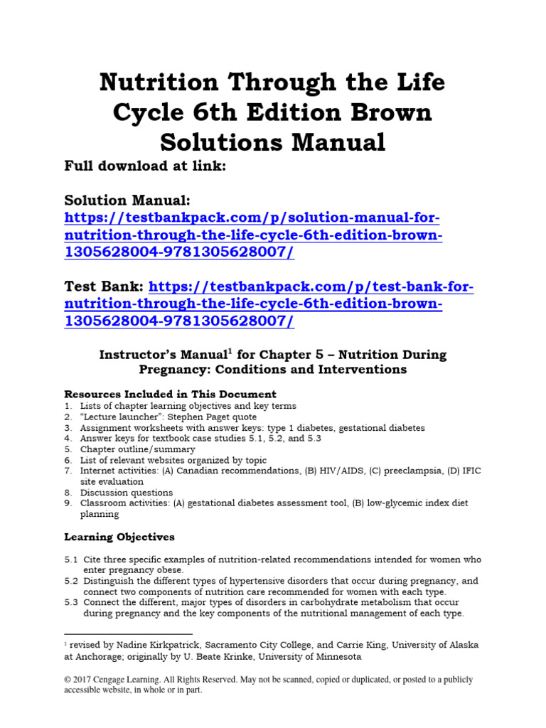 Nutrition Through The Life Cycle 6th Edition Brown Solutions Manual 1 | PDF