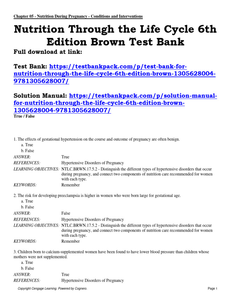 Nutrition Through The Life Cycle 6th Edition Brown Test Bank 1 | PDF ...