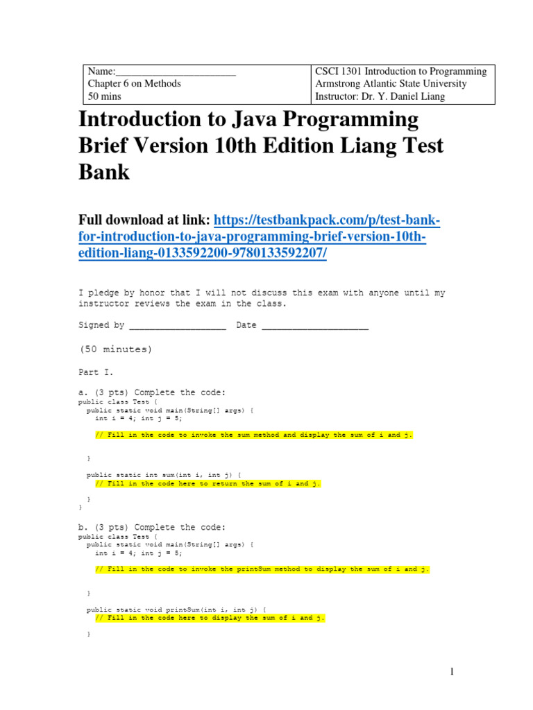 Introduction To Java Programming Brief Version 10th Edition Liang Test ...