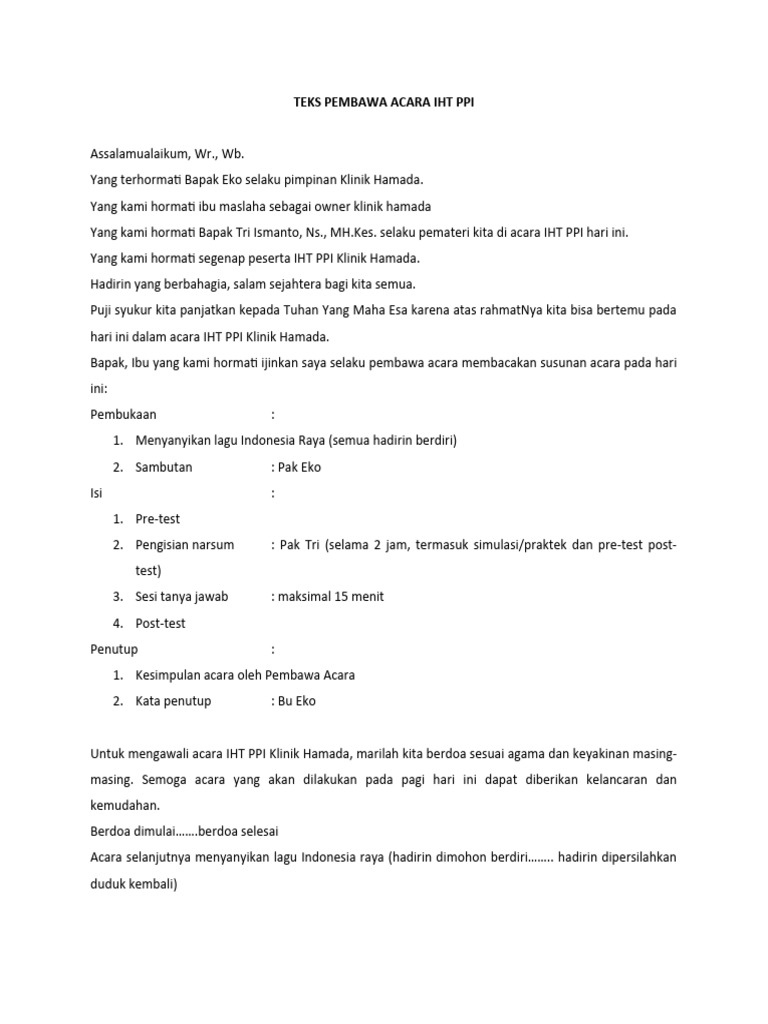 IHT PPI Klinik Hamada: Agenda dan Pembicara | PDF