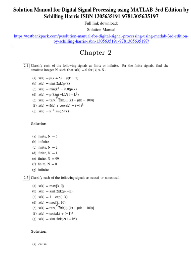 Solution Manual Digital Signal Processing Using MATLAB 3rd Edition by Schilling Harris ISBN ...