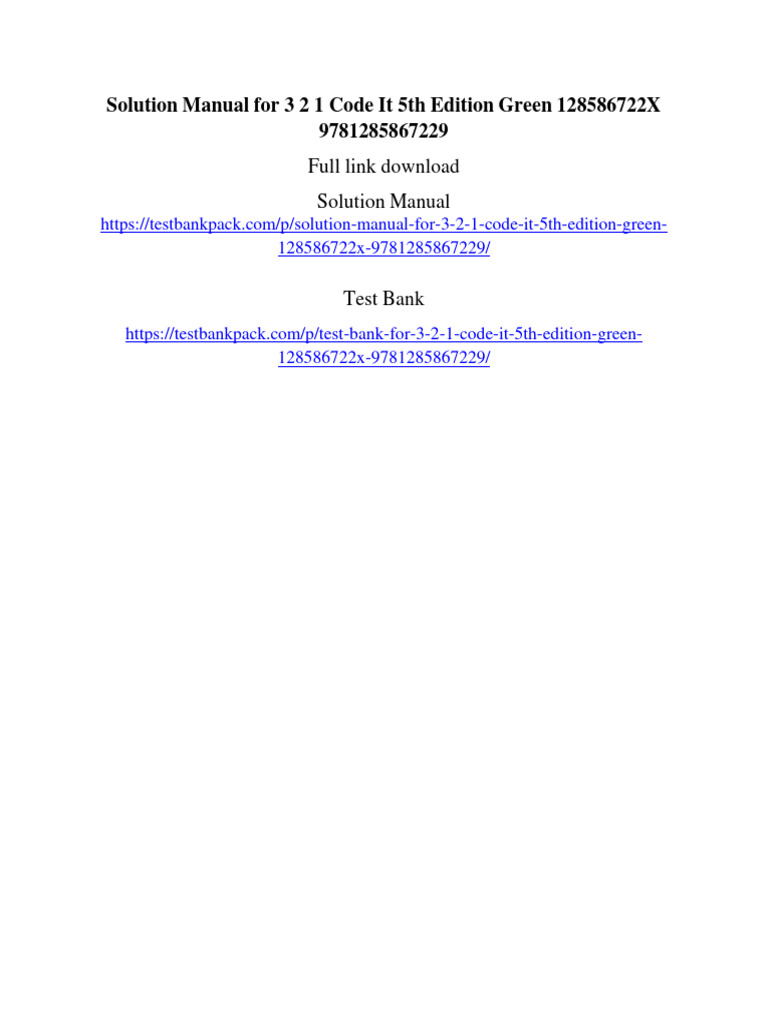 Solution Manual For 3 2 1 Code It 5th Edition Green 128586722X 9781285867229 | PDF | Reason ...