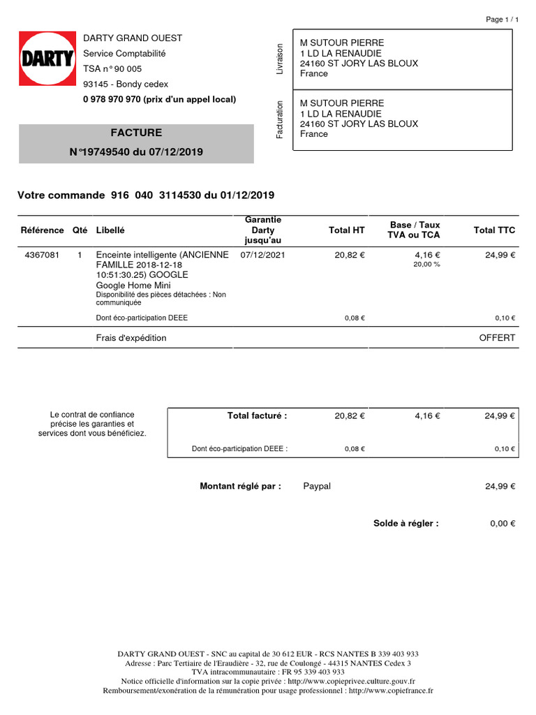 Facture Darty | PDF