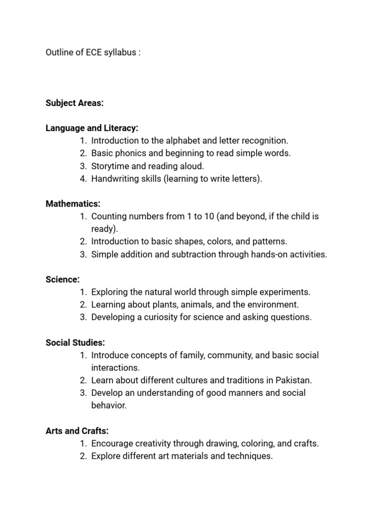 ECE Homeschooling Syllabus Overview | PDF