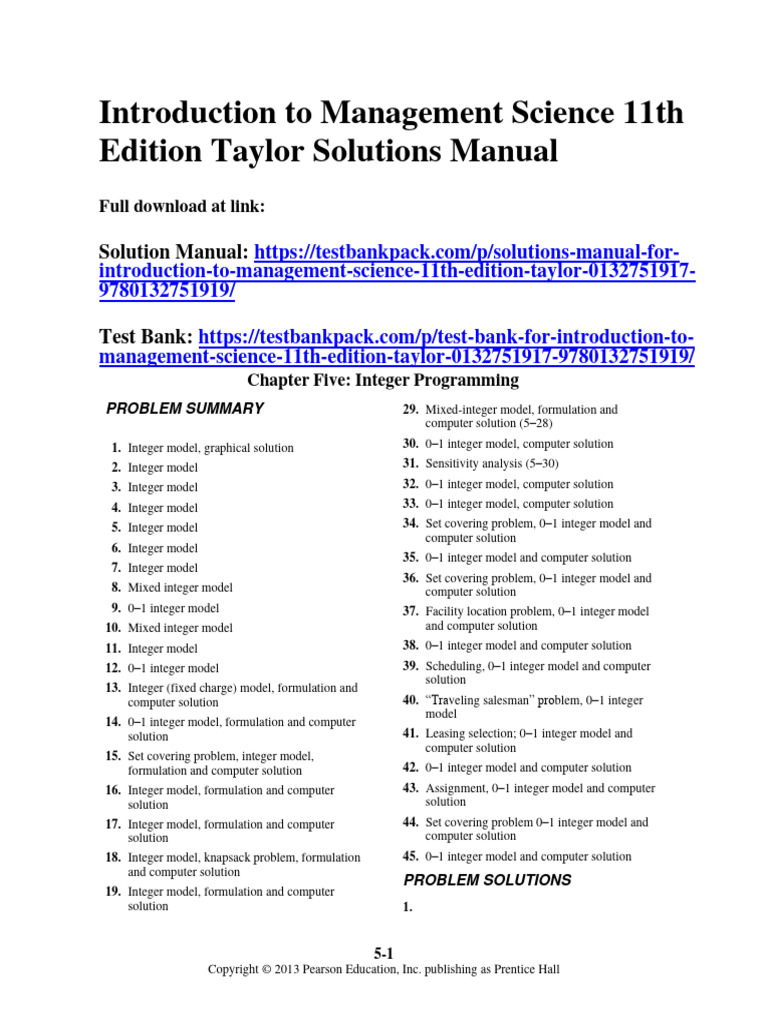 Introduction To Management Science 11th Edition Taylor Solutions Manual 1 | PDF