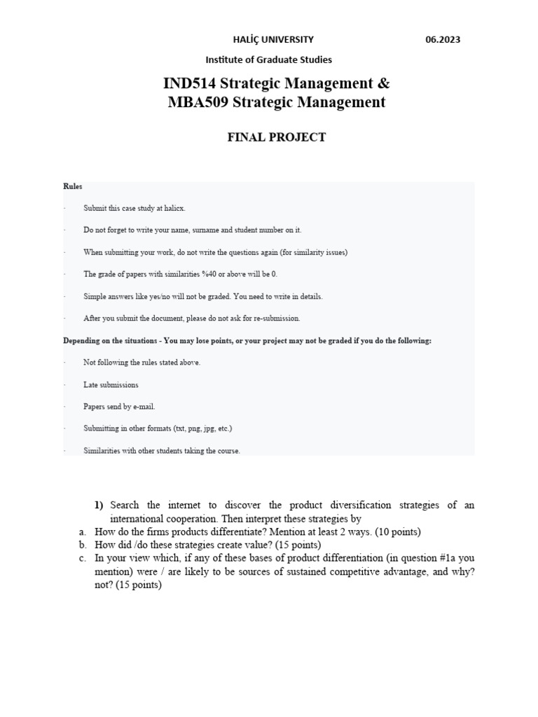 Strategic Management Final Project | PDF | Strategic Management ...