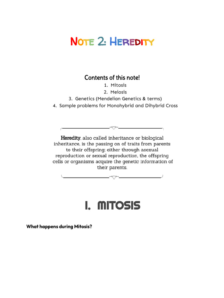Note: Heredity | PDF | Meiosis | Mitosis