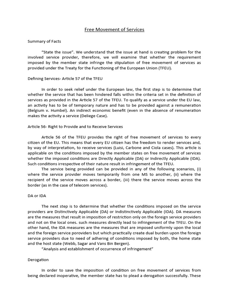 Free Movement of Services | PDF | Social Science | Law