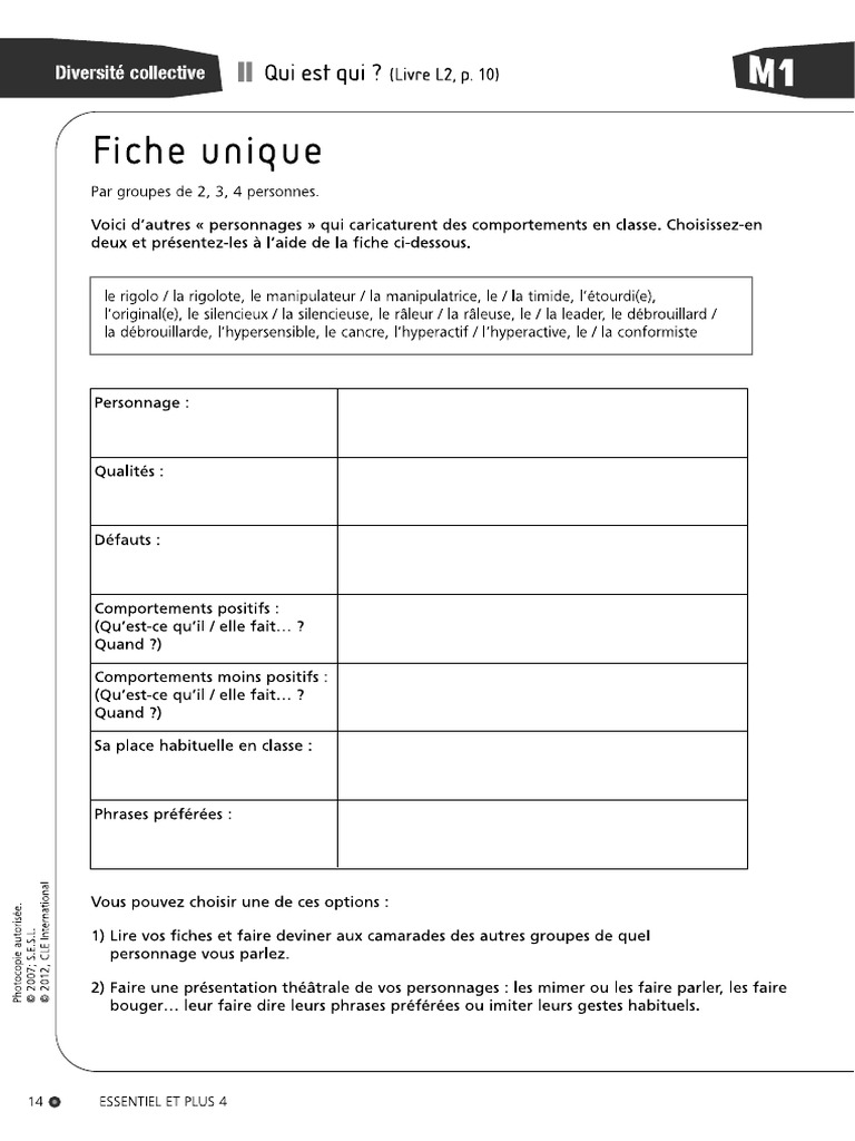 Description Du Personnage | PDF