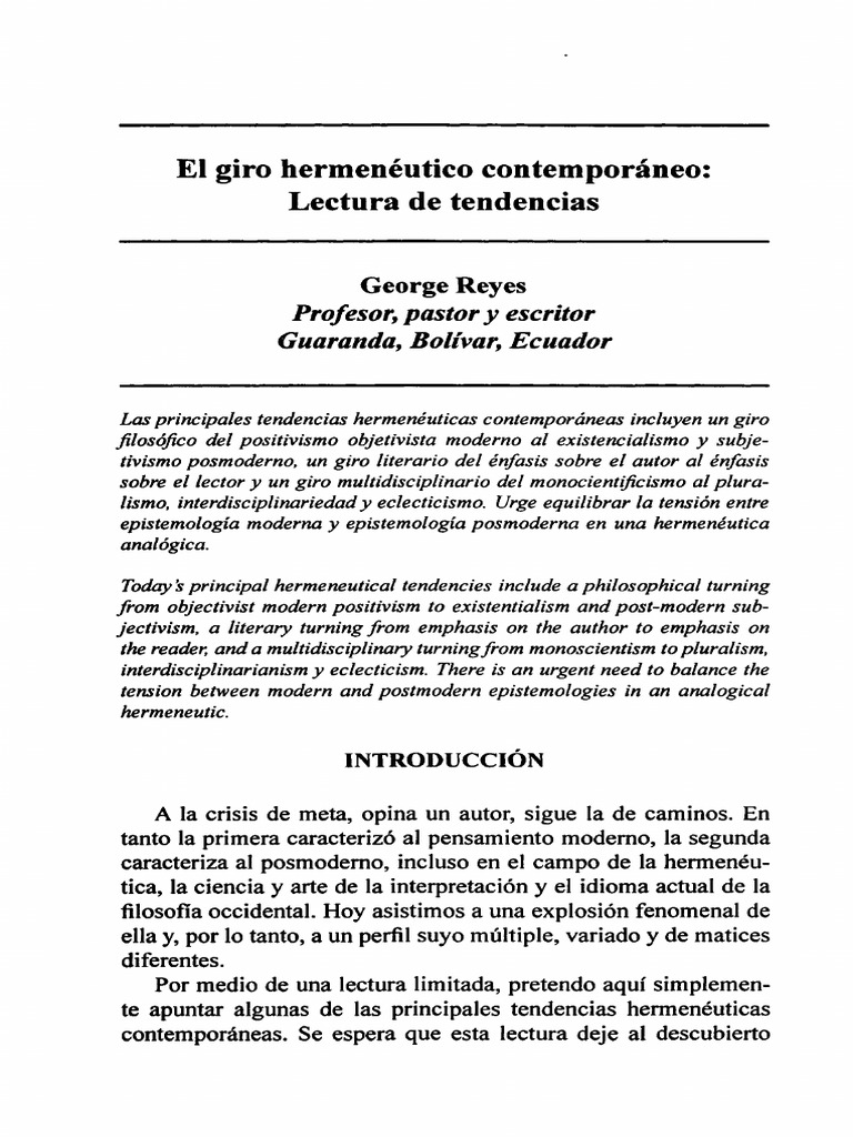 El Giro Hermeneutico Contemporáneo (George Reyes) | PDF