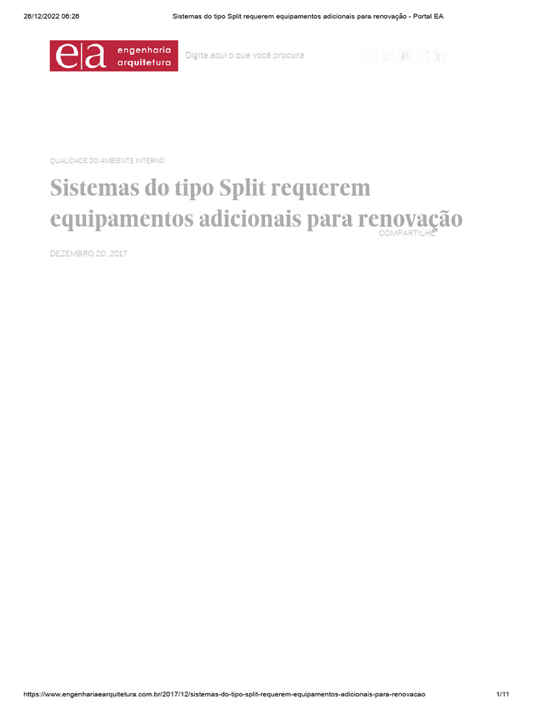 Sistemas Do Tipo Split Requerem Equipamentos Adicionais para Renovação ...