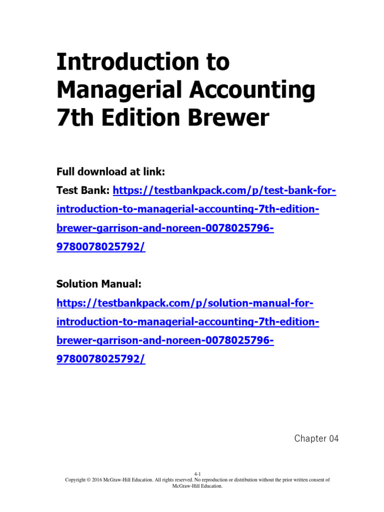 Introduction To Managerial Accounting 7th Edition Brewer Test Bank 1 | PDF