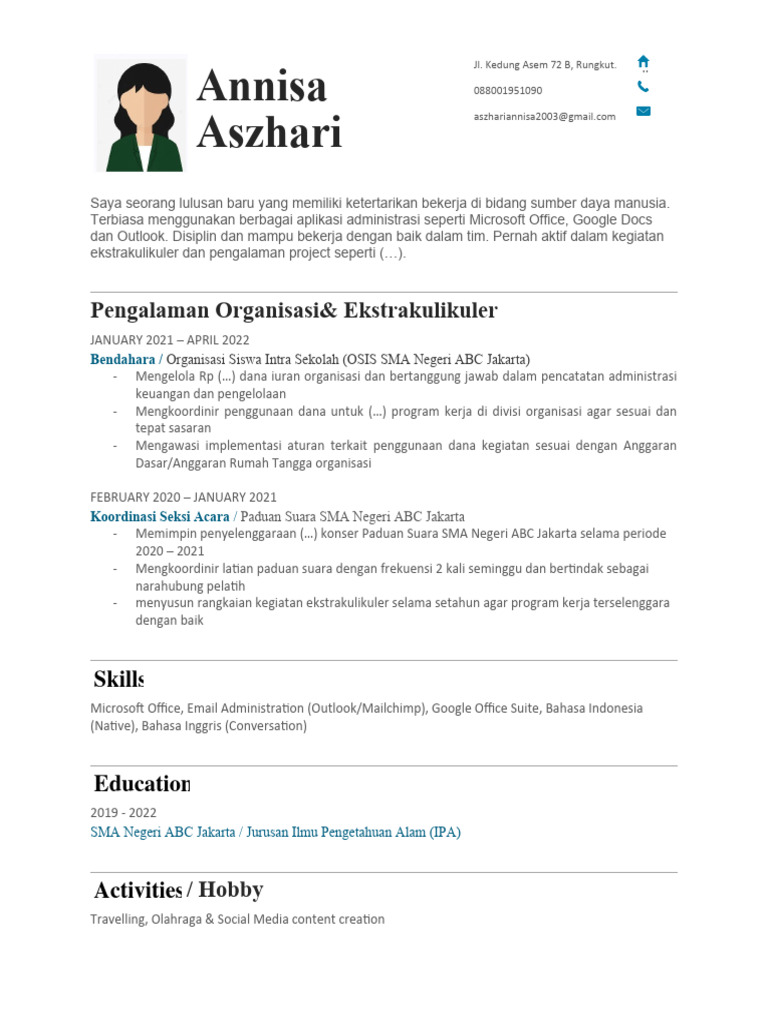 FREE TEMPLATE CV Lulusan SMA by Vina Muliana | PDF