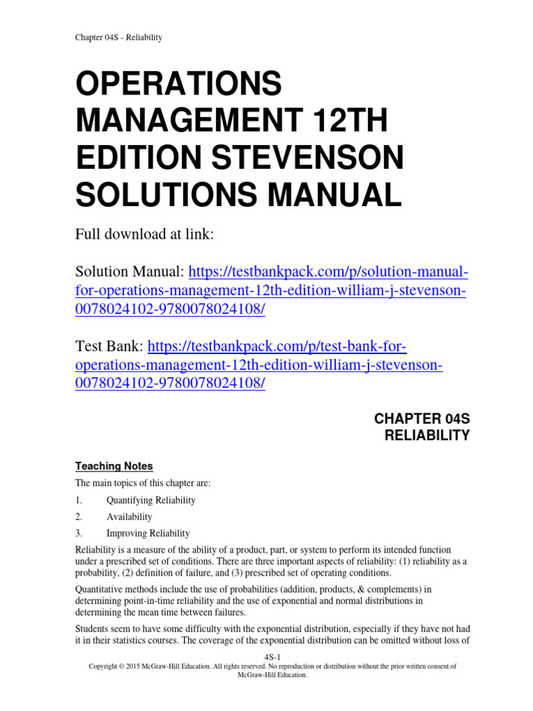 Operations Management 12th Edition Stevenson Solutions Manual 1 | PDF ...