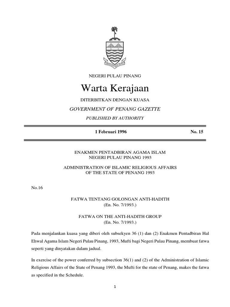 Fatwa Mengenai Golongan Anti-Hadis (1 Februari 1996) | PDF