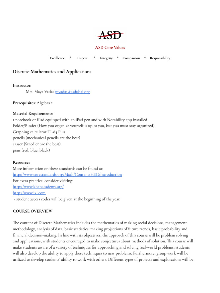 Discrete Math Syllabus 2023 - 2024 | PDF