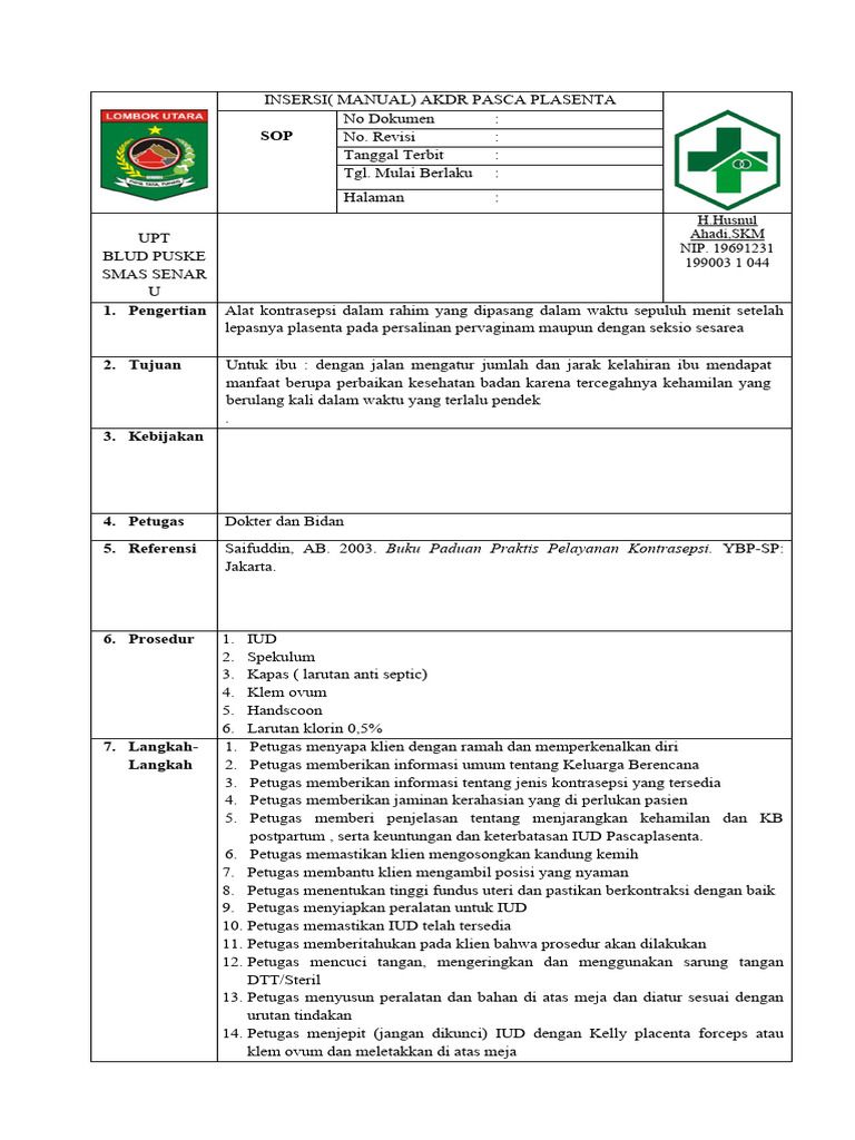 Sop Iud Post Plas | PDF