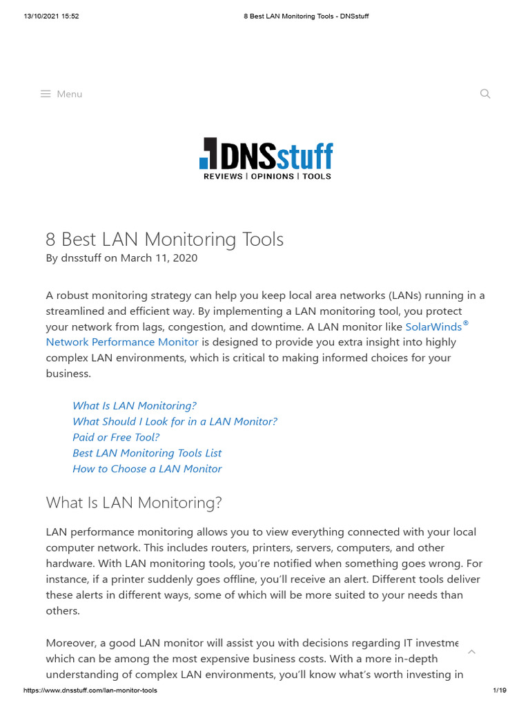 8 Best LAN Monitoring Tools - DNSstuff | PDF