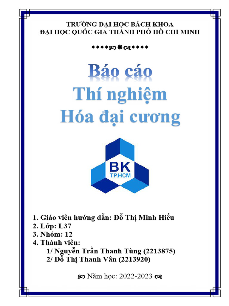 Báo cáo thí nghiệm hóa đại cương (1) final | PDF