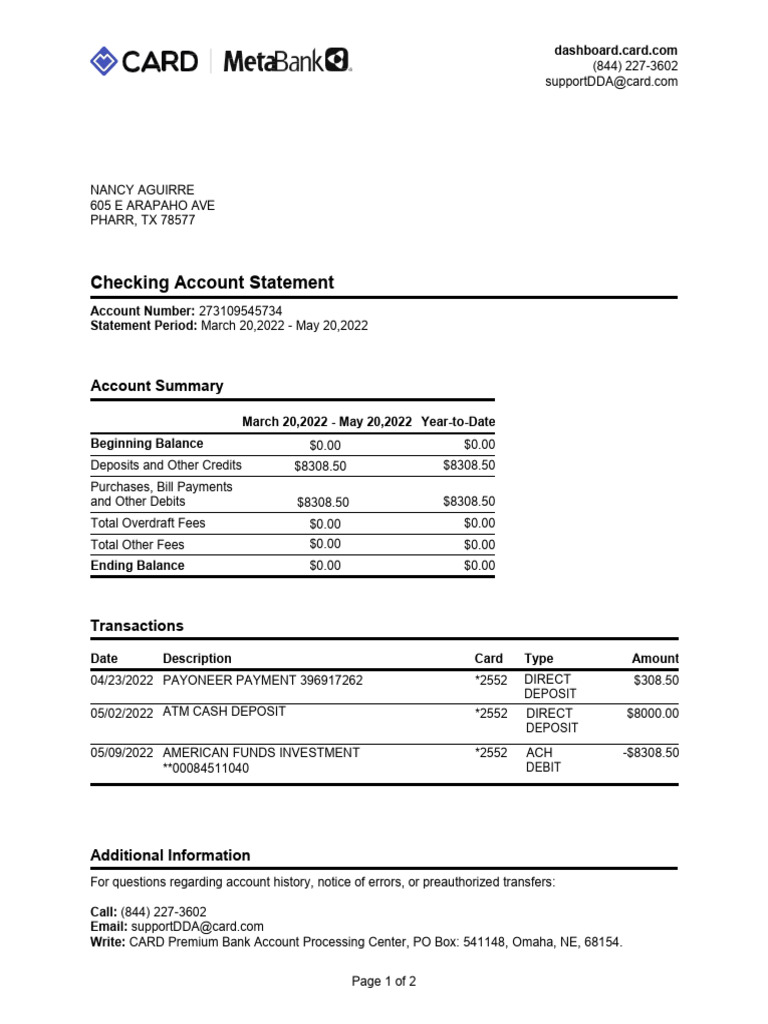 Checking Account Statement | PDF