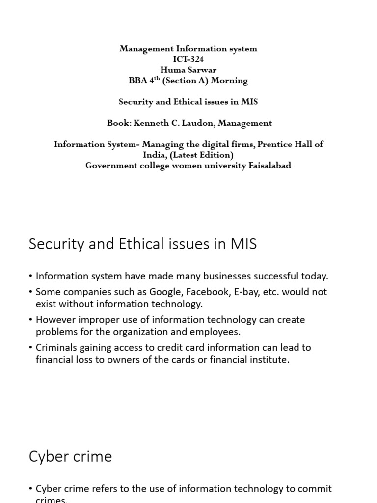 Security and Ethical Issues in MIS (Done) | PDF | Copyright ...
