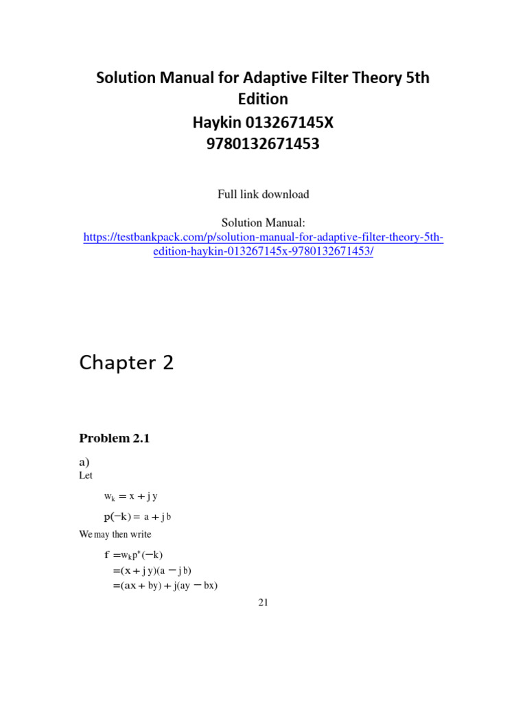 Solution Manual For Adaptive Filter Theory 5th Edition Haykin ... Solution Manual For Adaptive Filter Theory 5th Edition Haykin ...