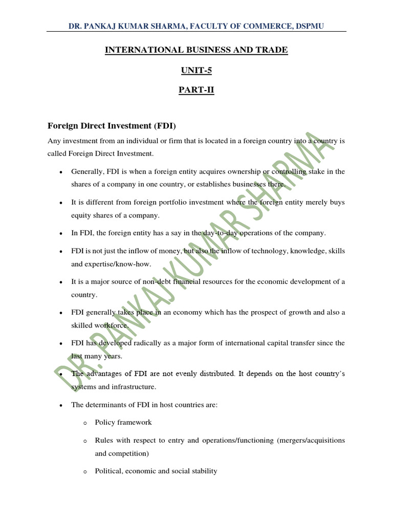International Business and Trade Unit-5 Part-IV | PDF