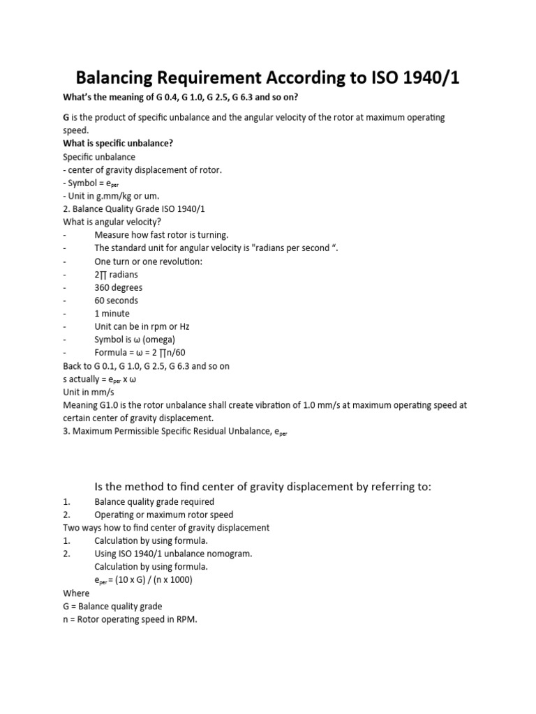 Balancing Requirement According To ISO 1940 | PDF