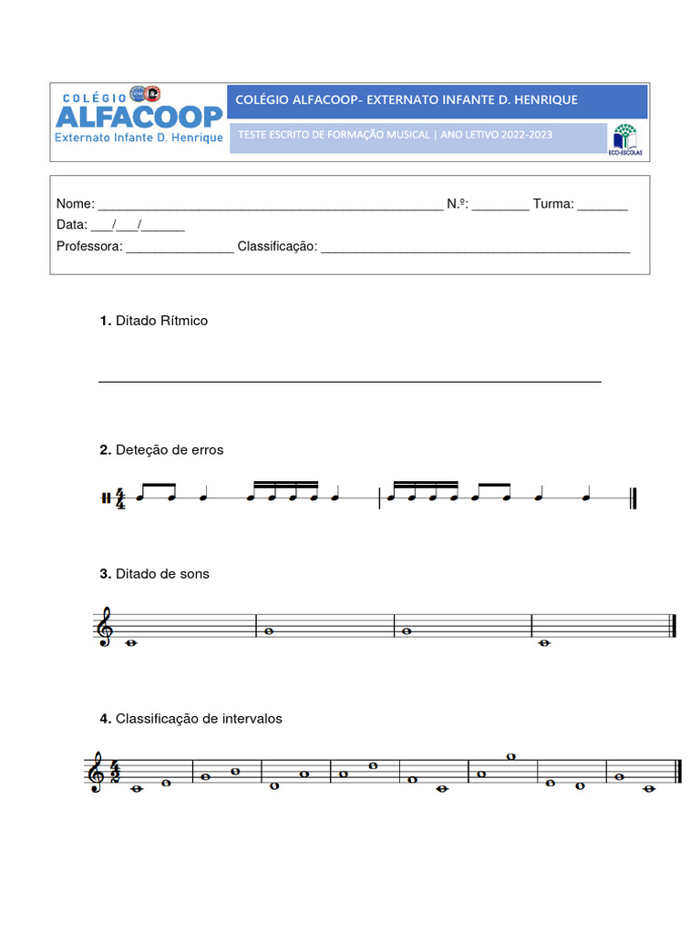 Teste de Formação Musical 2022-2023 | PDF