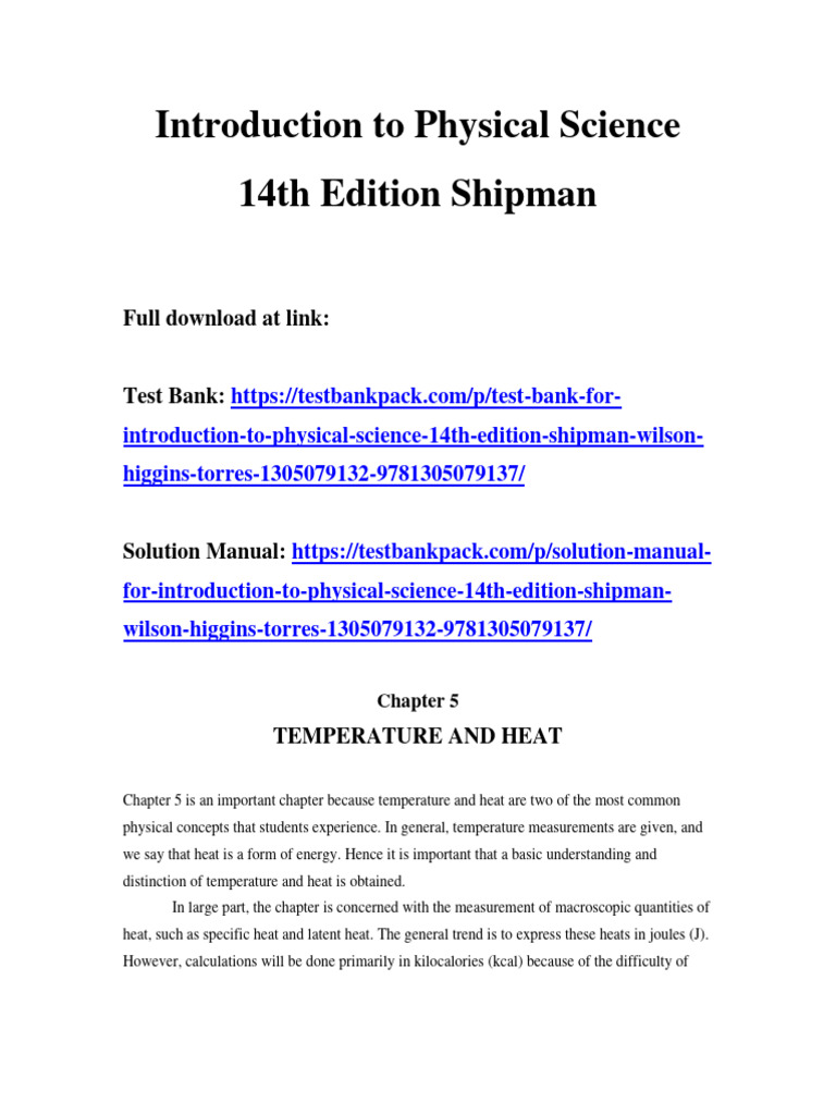 Introduction To Physical Science 14th Edition Shipman Solutions Manual 1 | PDF