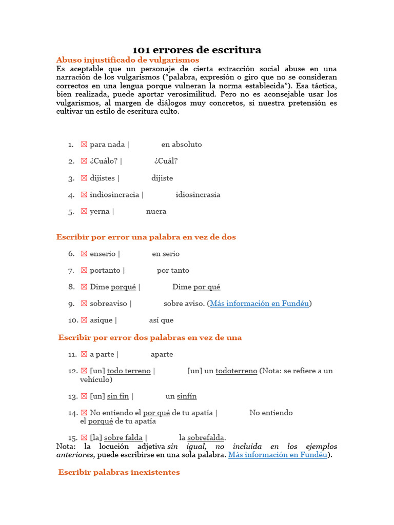 101 Errores Comunes en Escritura | PDF